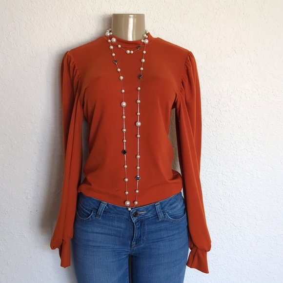 Tops | Orange Turtle Neck Blouse | Poshmark